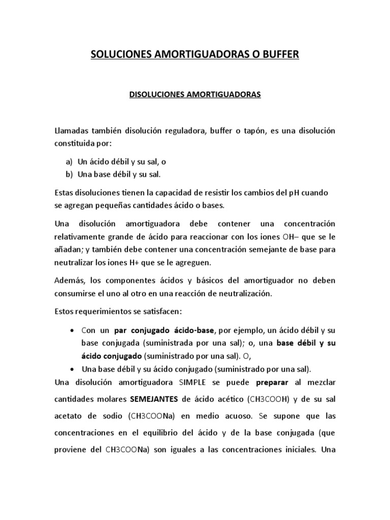 Soluciones Amortiguadoras o Buffer | PDF | Solución tampón | Ácido