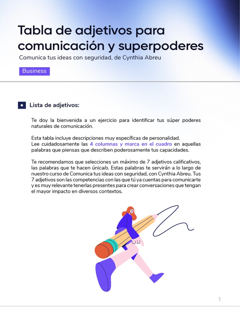Tabla de Adjetivos para Comunicación y Superpoderes | PDF