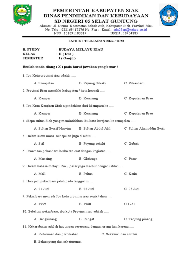 Soal BMR Sem Ganjil Kelas 2 | PDF