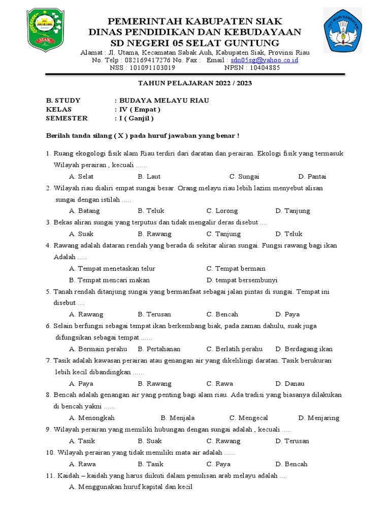 Soal BMR Sem Ganjil Kelas 4 | PDF