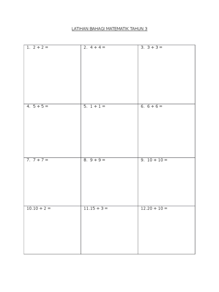 Latihan Bahagi Matematik Tahun 3 | PDF