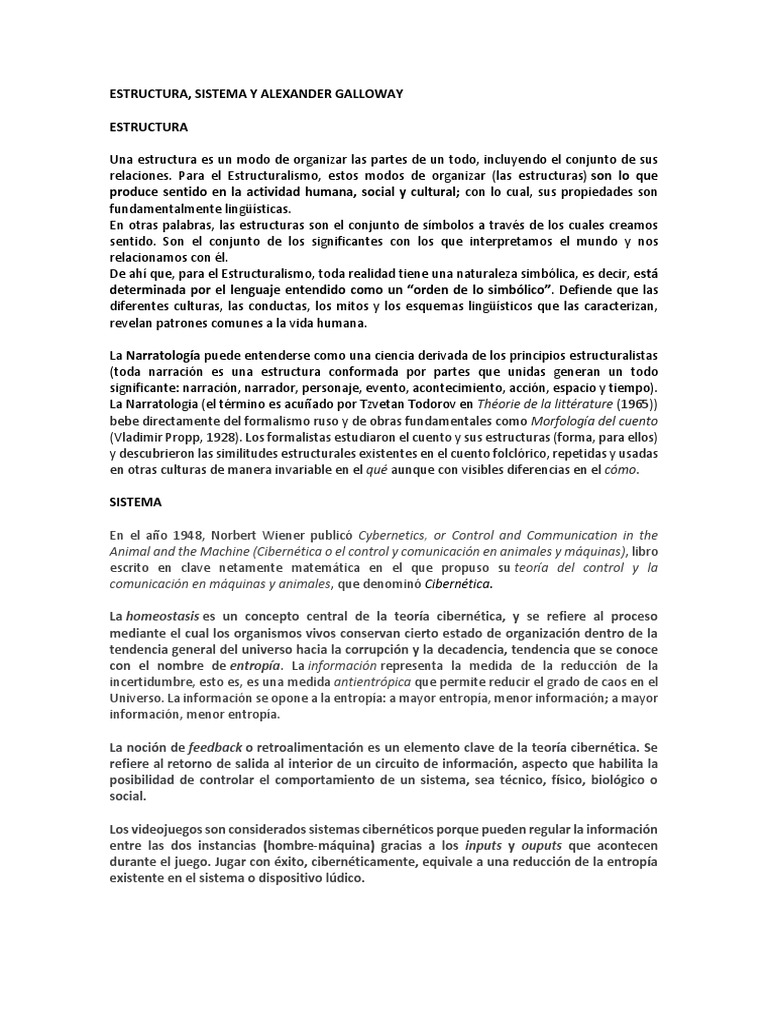 Estructura, Sistema y Alexander Galloway Ciberliteratura | PDF | Juegos ...