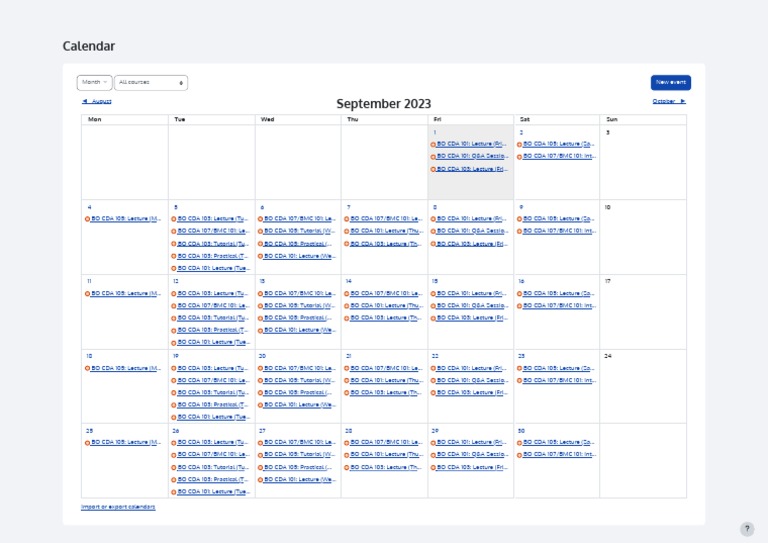 LMS - Calendar - Detailed Month View - September 2023 | PDF