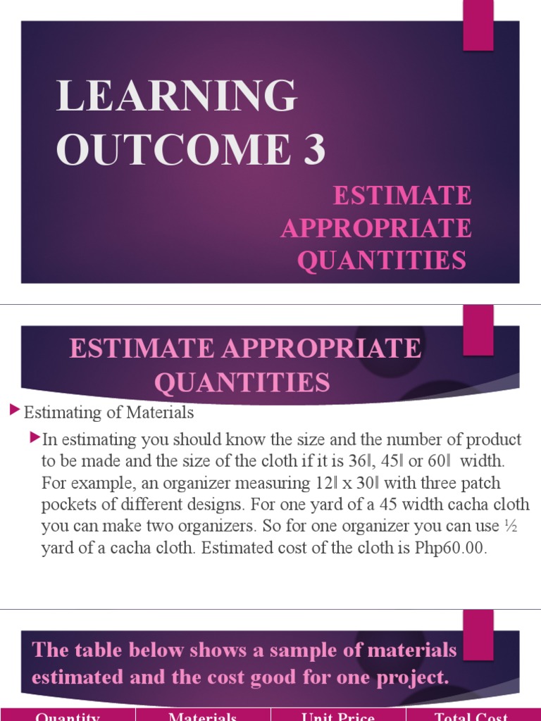 LEARNING-OUTCOME-3-ESTIMATE-APPROPRIATE-QUANTITIES | PDF