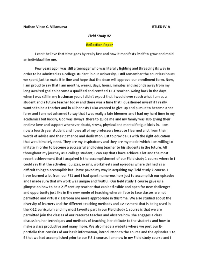Villanueva - FS2 - Reflection Paper | PDF | Career & Growth