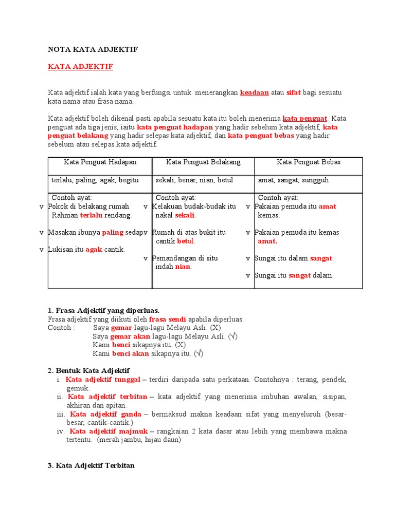 Nota Kata Adjektif | PDF | Seni & Disiplin Bahasa
