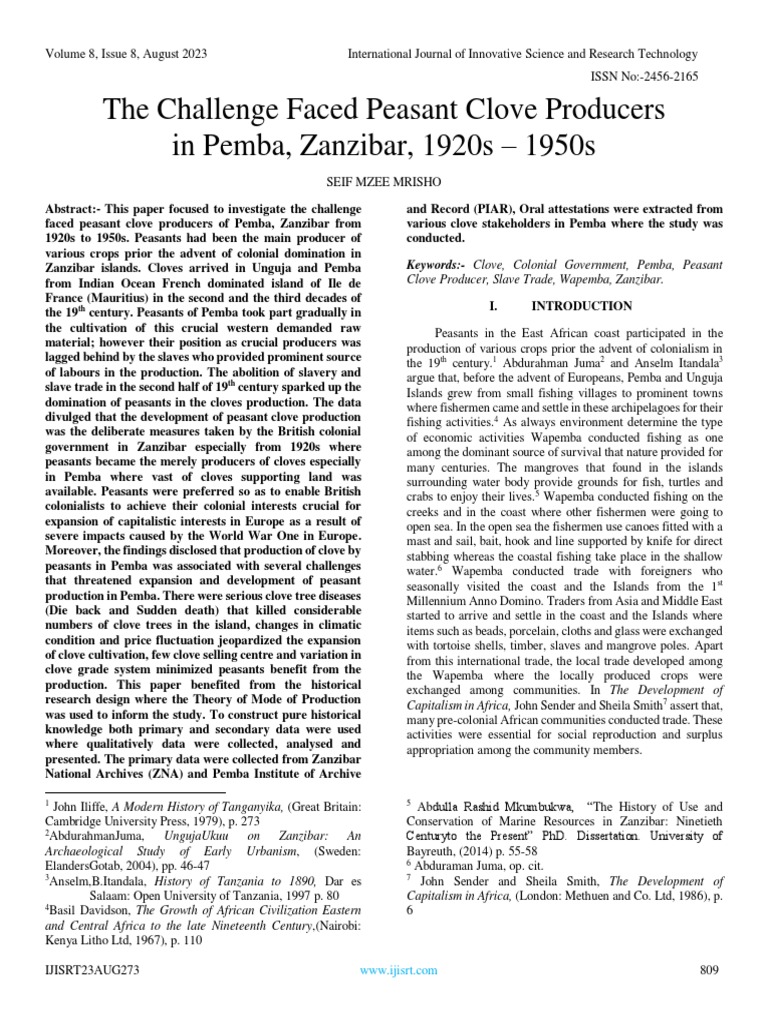 The Challenge Faced Peasant Clove Producers in Pemba, Zanzibar, 1920s ...