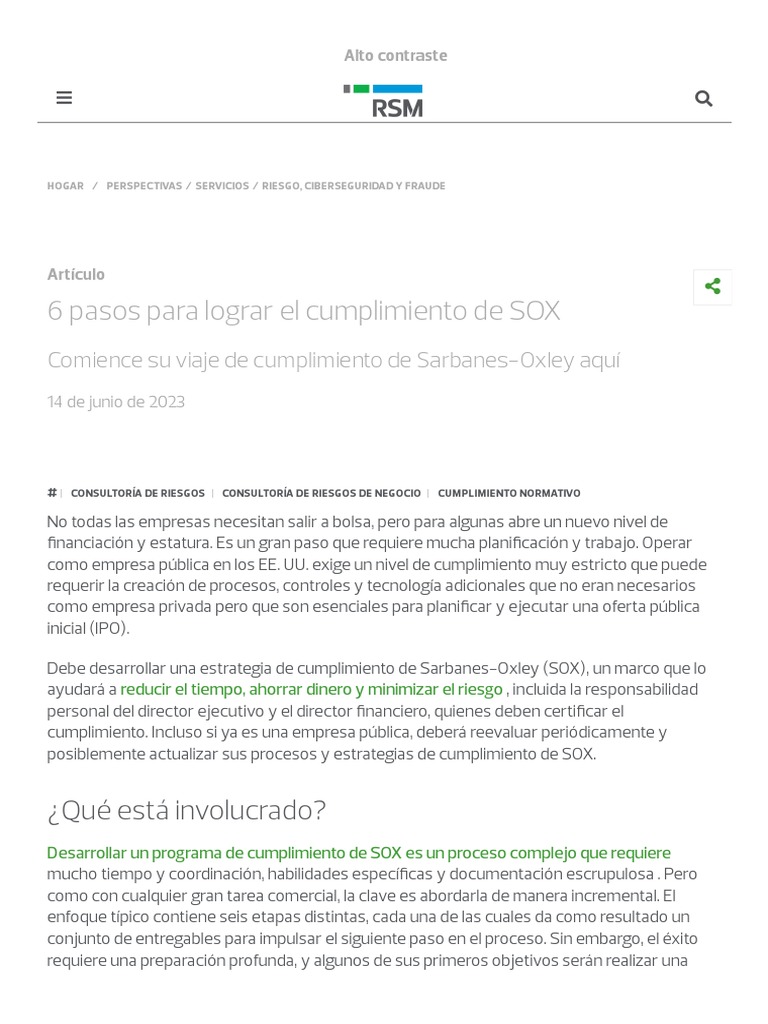 6 Pasos para Lograr El Cumplimiento de SOX | Descargar gratis PDF | La ...