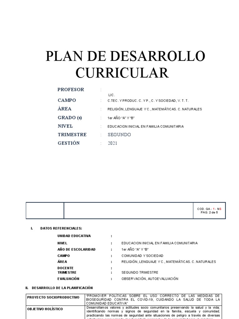 Modelo PDC Segundo Inicial | PDF | Educación de la primera infancia ...