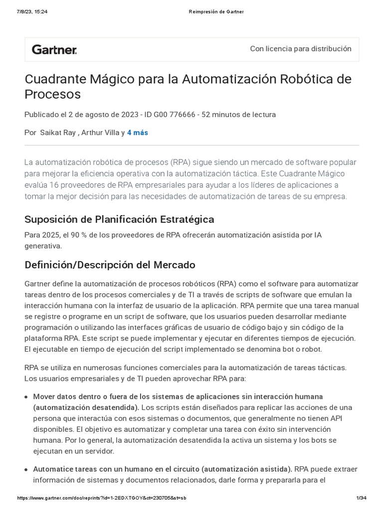 Cuadrante Mágico para RPA 2023 | PDF