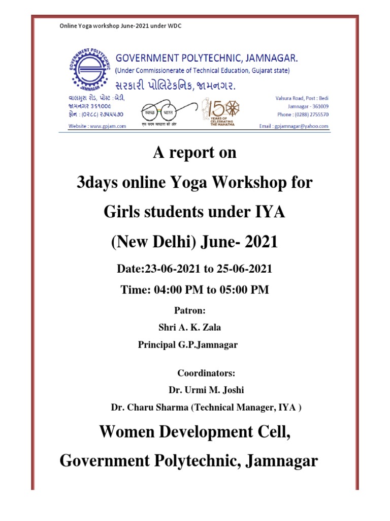 Report On Yoga Workshop For Girls Students June 2021 | PDF | Physical ...