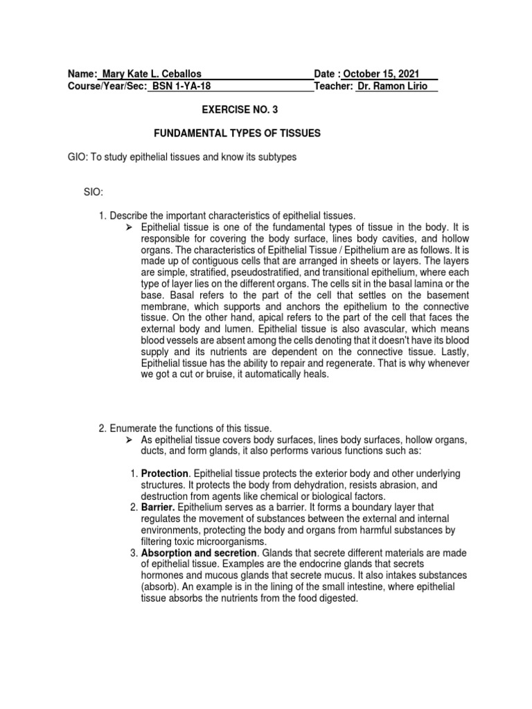 CEBALLOS, Mary Kate L. (BSN 1-YA-18) - WEEK 3 LAB EXERCISE - Fundamental Types of Tissues ...