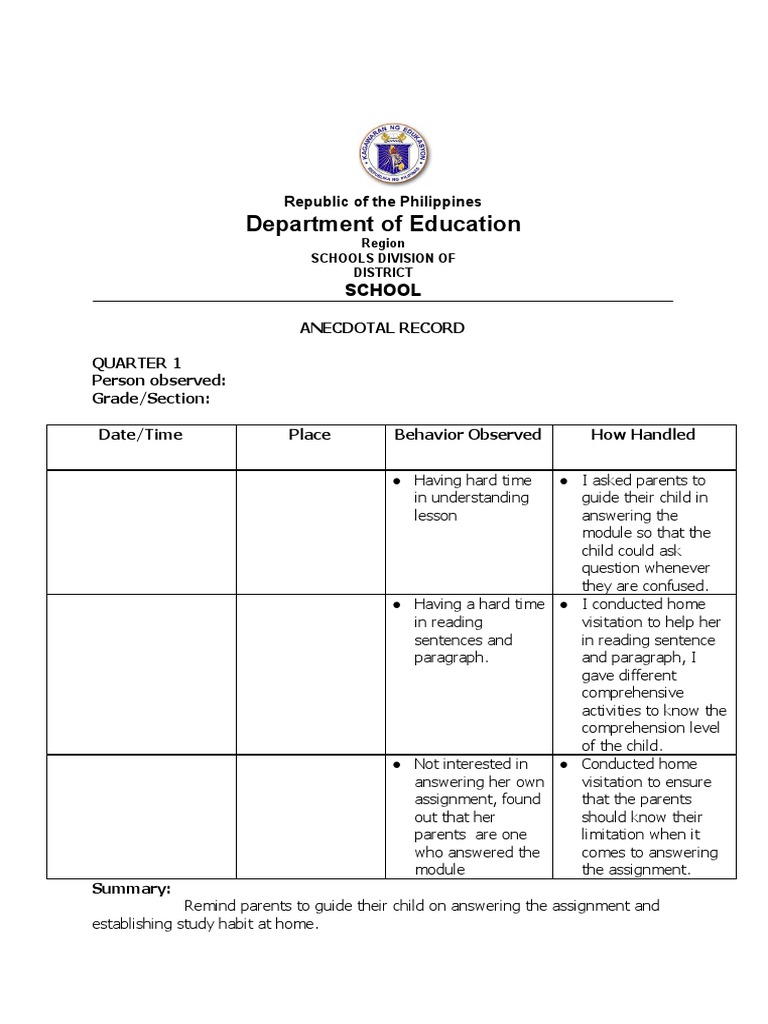 11 Anecdotal Report | PDF