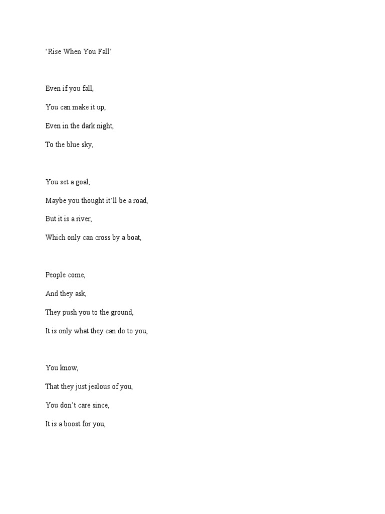 Swetha (Poetry Writing Competition 'Rise When You Fall') | PDF