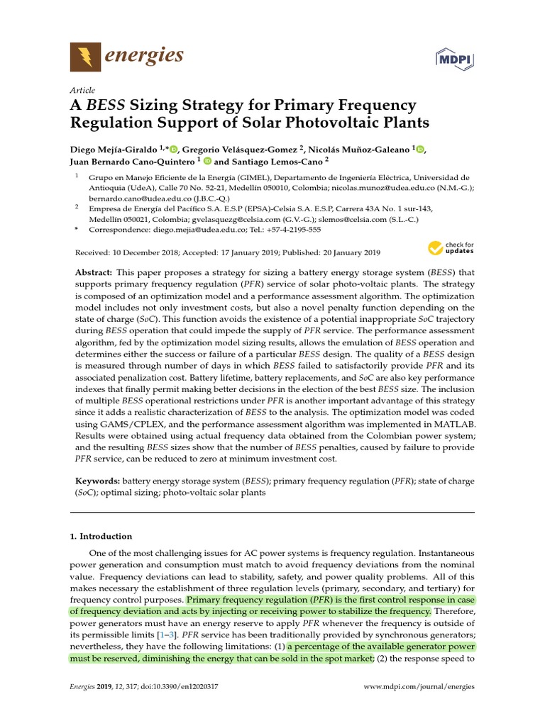 A BESS Sizing Strategy For Primary Frequency Regul | PDF