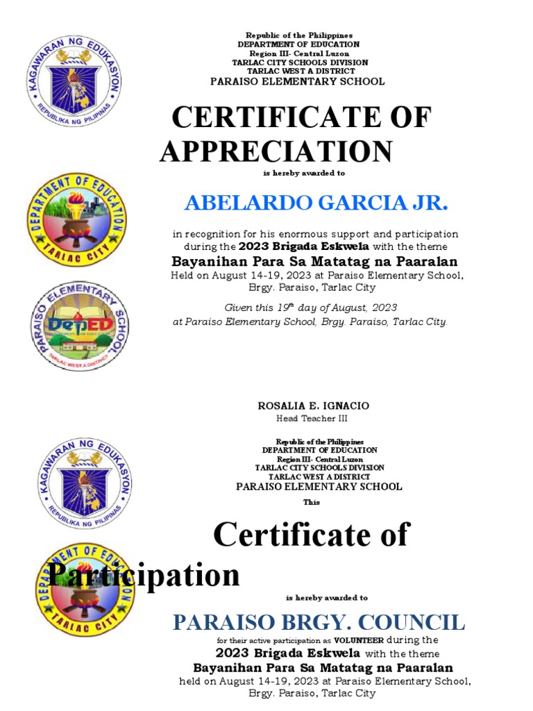 Certificate of Appreciation | PDF | Philippines