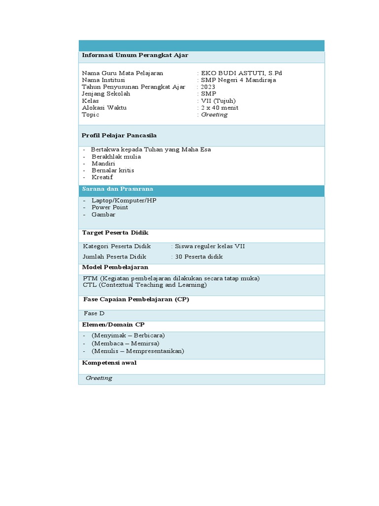7.1 Greeting (Eko Budi Astuti) | PDF