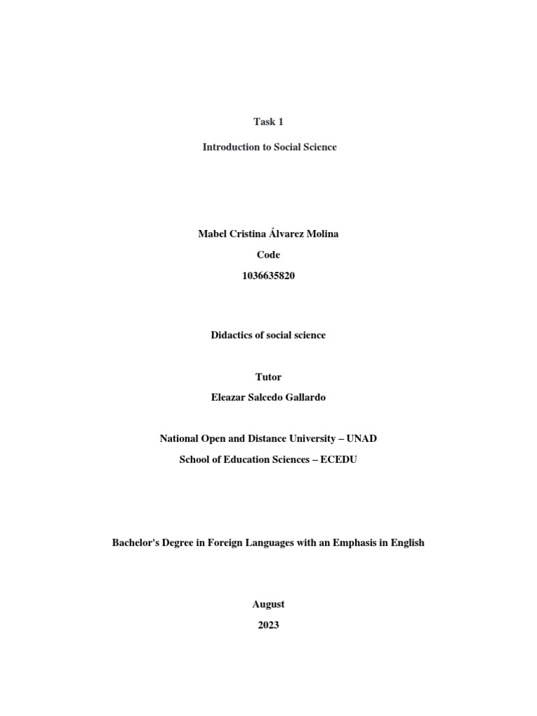 Task 1 - Introduction To Social Science | PDF | Teachers | Science