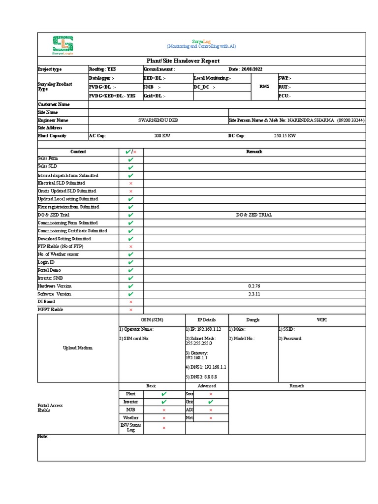 Updated Handover Form - Checklist | PDF | Power Inverter | File ...