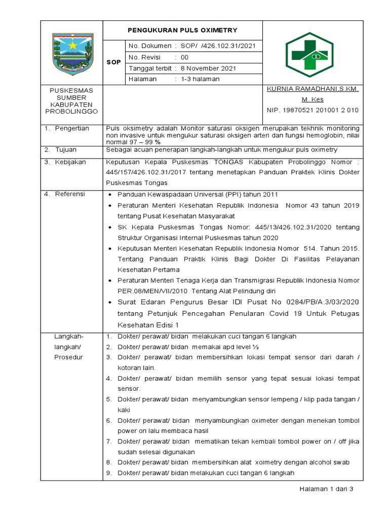 Sop Pengukuran Puls Oximetri | PDF