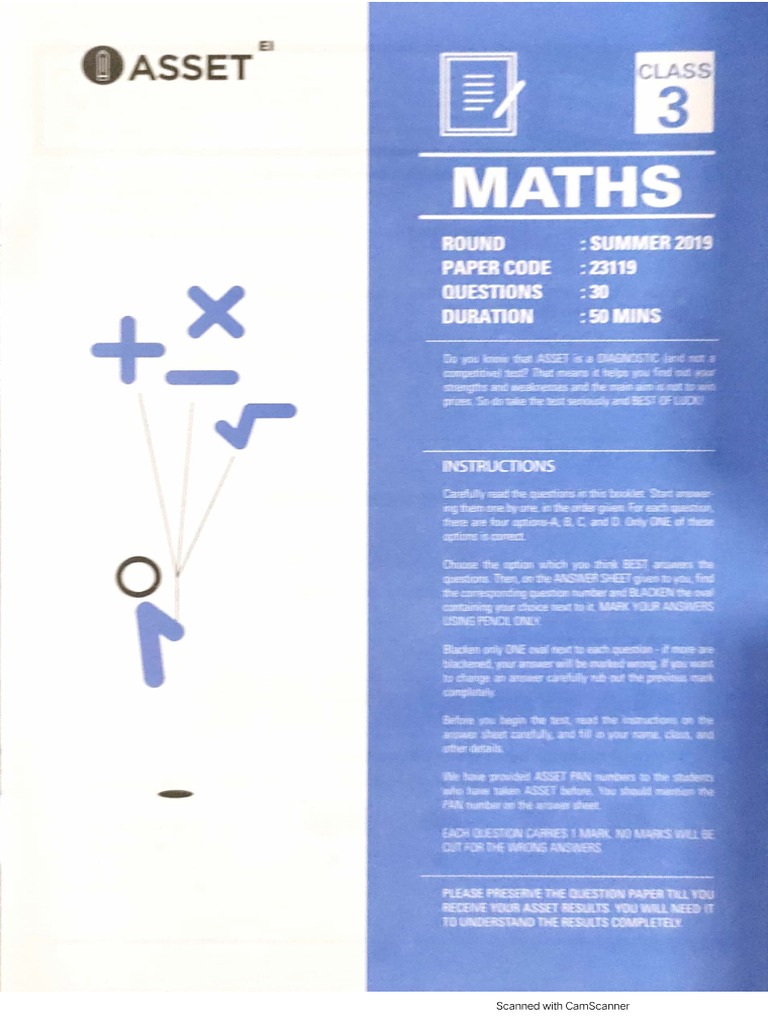 ASSET Class 3 - Math QP | PDF