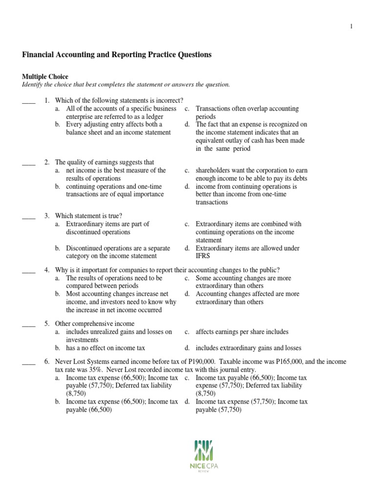 FAR Practice MCQ | PDF | Debits And Credits | Cash Flow Statement