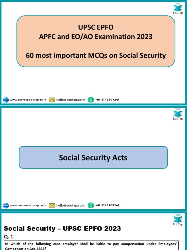 UPSC EPFO 2023: Key Social Security MCQs | PDF