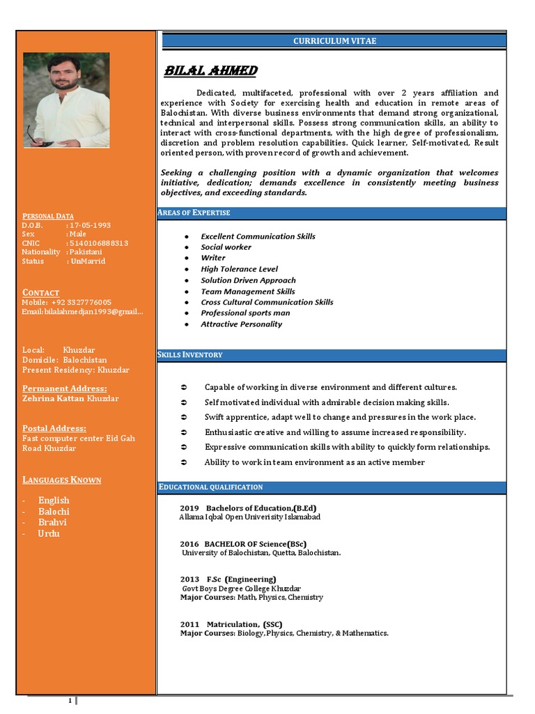 Bilal Ahmed CV-1 | PDF