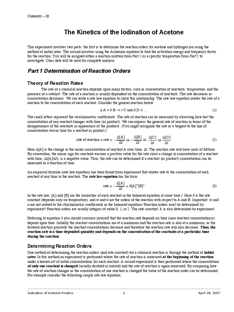 Investigation - Ideas - Files - The Kinetics of The Iodination of ...