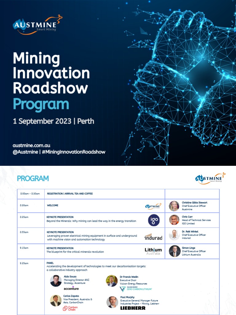 Perth Austmine Innovation Roadshow Program 100823 | PDF | Innovation | Mining