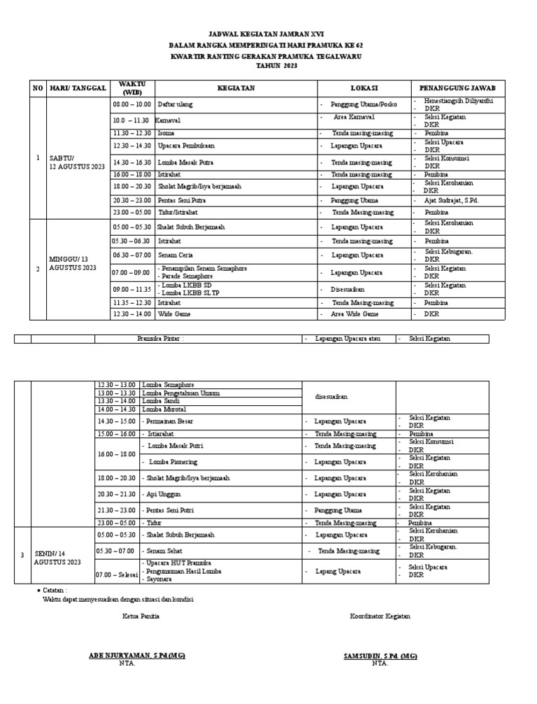 Jadwal Kegiatan Jamran Xvi | PDF