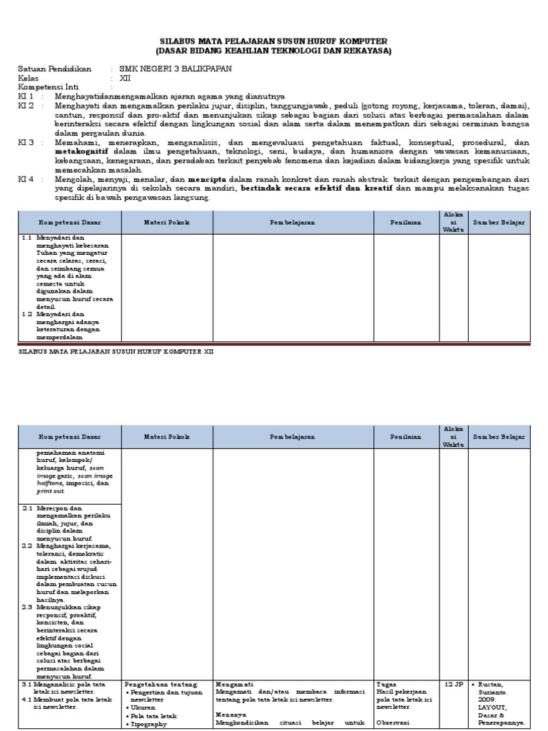 Silabus Susun Huruf Komputer | PDF