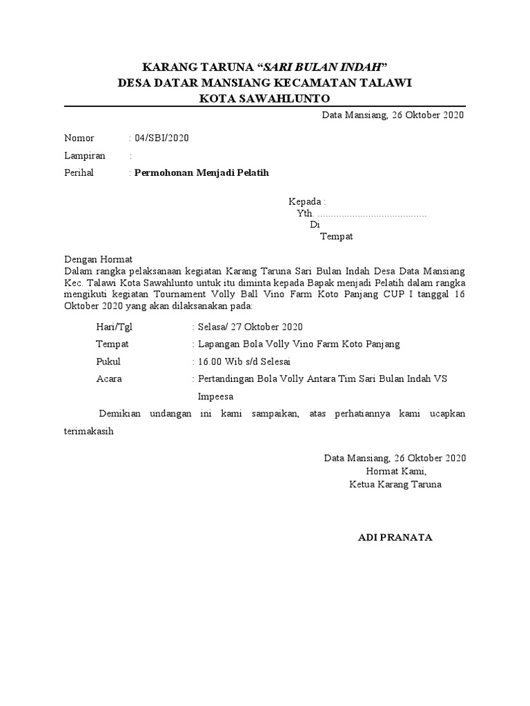 Surat Permohonan Pelatih Ok | PDF