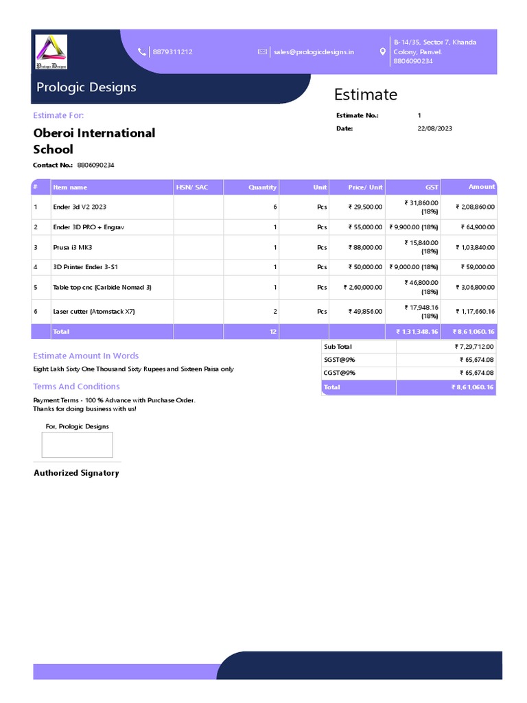 Estimate - 1 - Oberoi International School | PDF