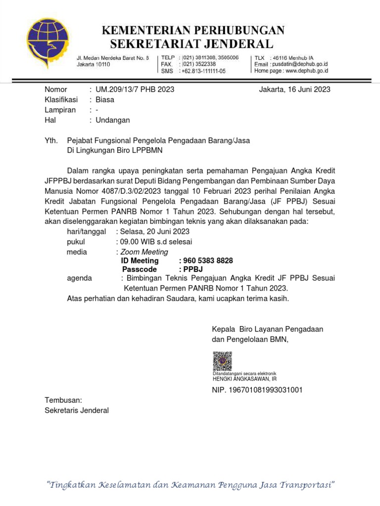 Undangan Bimtek Pengajuan Angka Kredit JF PPBJ Pokja Zoom | PDF Undangan Bimtek Pengajuan Angka Kredit JF PPBJ Pokja Zoom | PDF