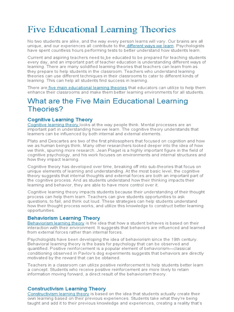 Five Key Educational Learning Theories | PDF | Learning Theory ...