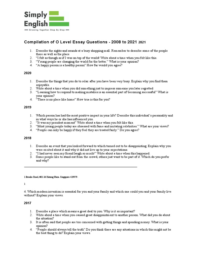 O Level Essay Questions (2008-2021) | PDF | Social Science