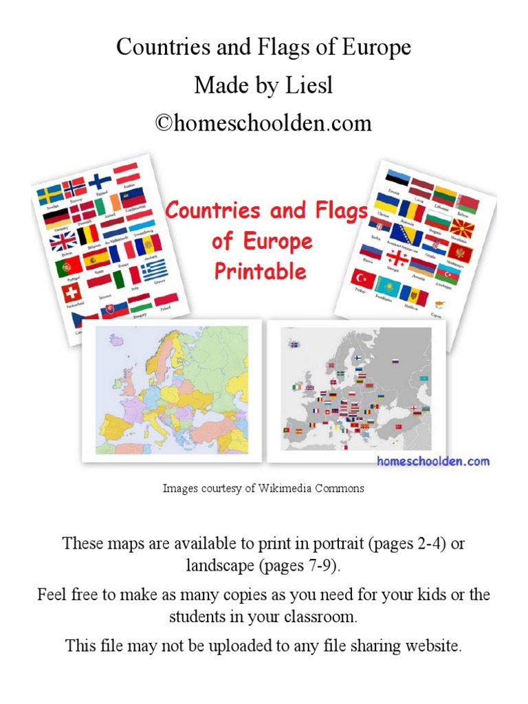 Europe Countries and Flag Maps Free Printable | PDF | Travel | Foreign ...