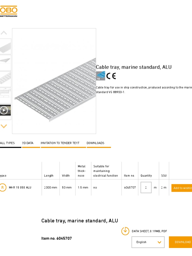 OBO Marine Cable Tray Specifications | PDF | Manufactured Goods