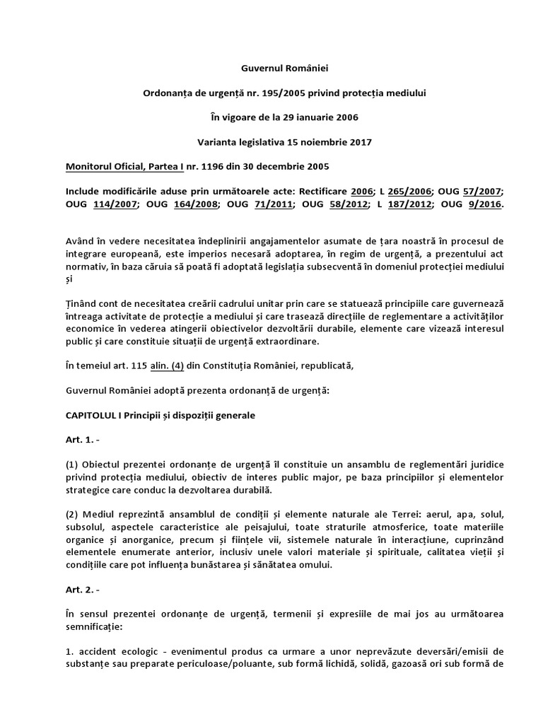 Legea Privind Protectia Mediului | PDF