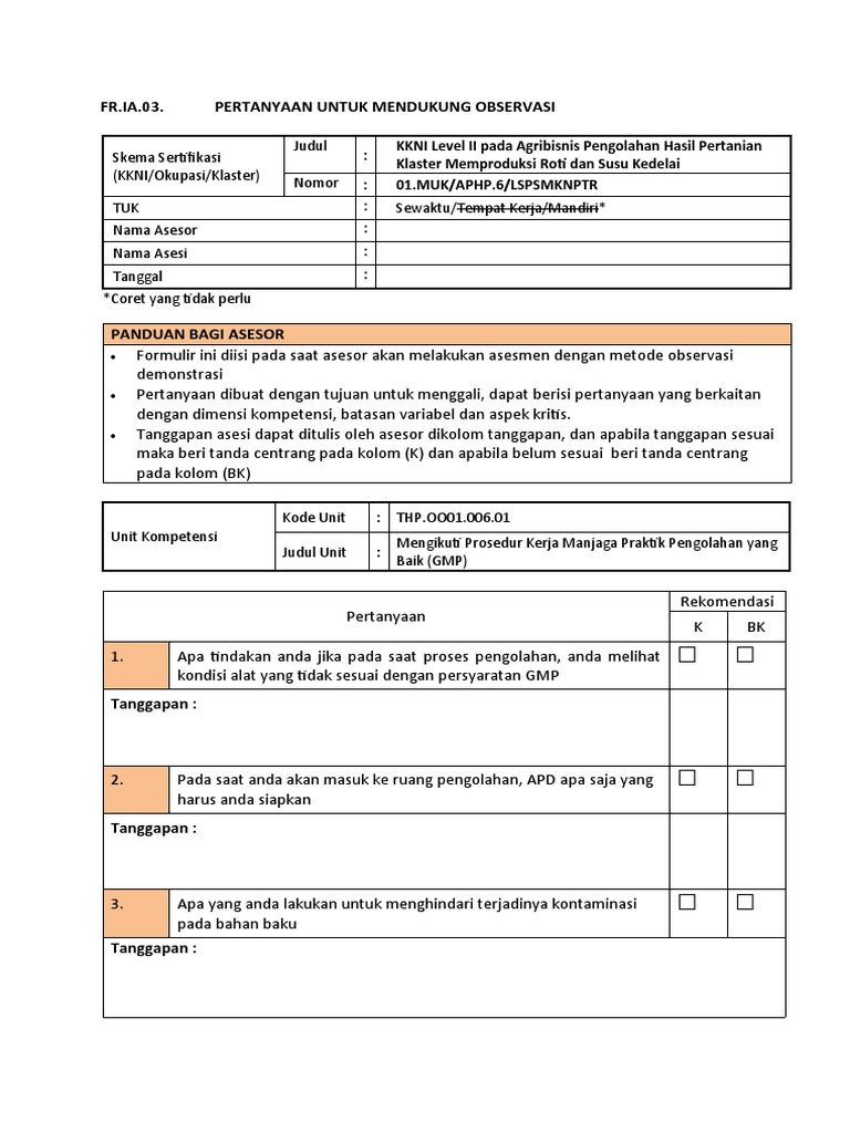 FR - Ia.03. Pertanyaan Untuk Mendukung Observasi | PDF