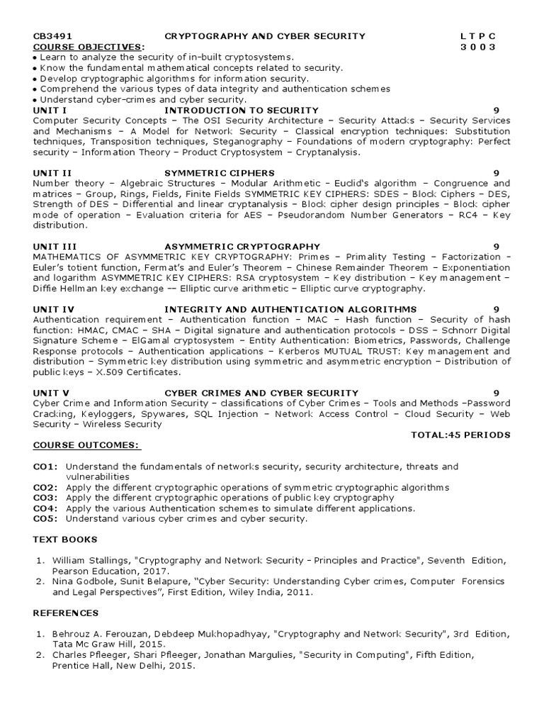 CB3491 - Syllabus | PDF | Cryptography | Key (Cryptography)