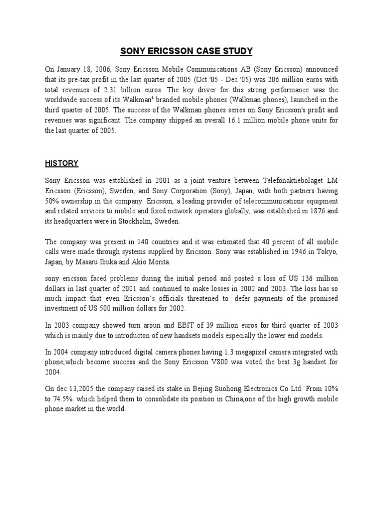1 Pdfcoffee - Com Sony Ericsson Case Study PDF Free | PDF