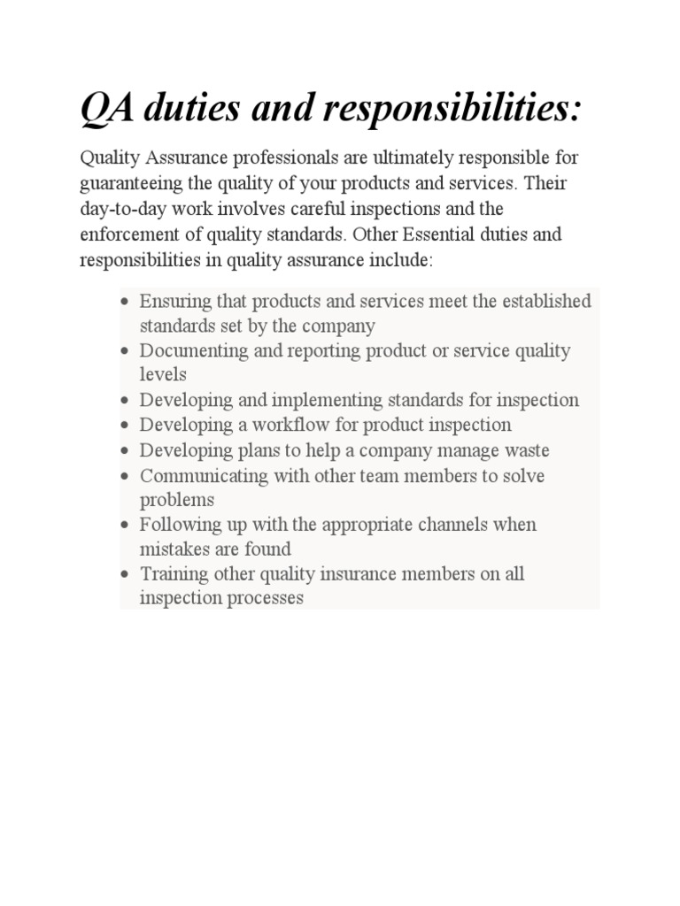QA Duties and Responsibilities | PDF