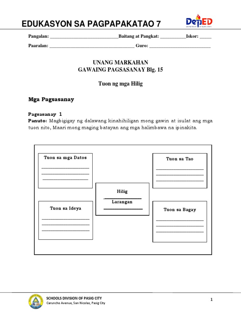 EsP 7 Q1 G.Pagsasanay 15 | PDF