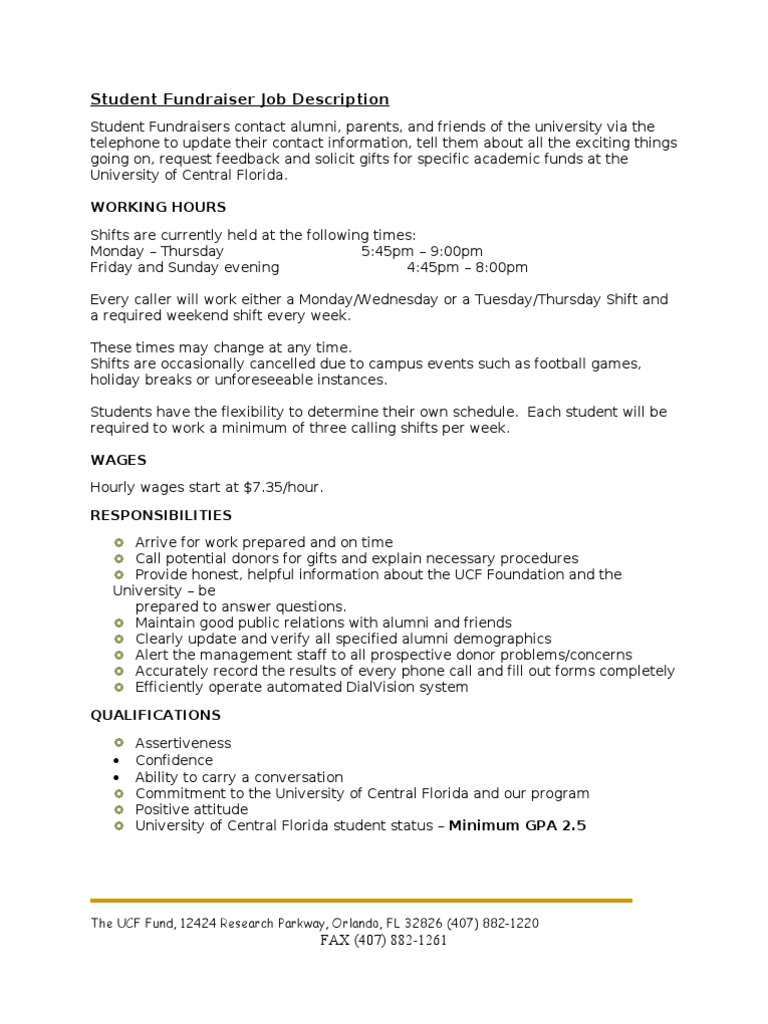 Student Fundraiser Job Description: Working Hours | PDF | Justice ...