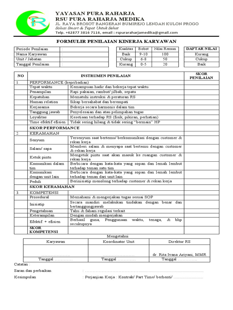 Form Penilaian Kinerja Karyawan | PDF