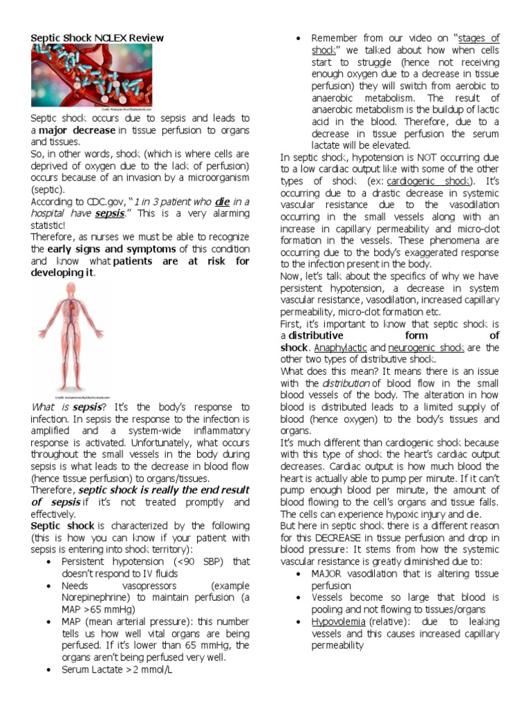 Septic Shock: NCLEX Study Guide | PDF