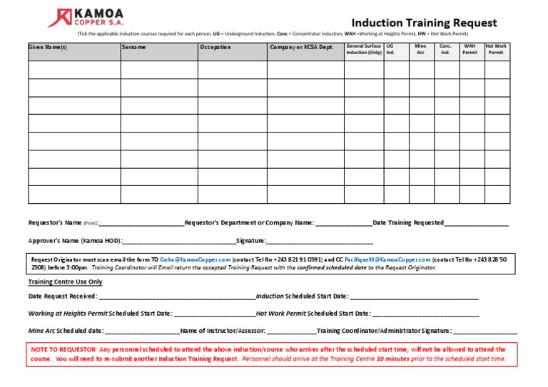 KCSA Induction and Training Request Form V4 | PDF