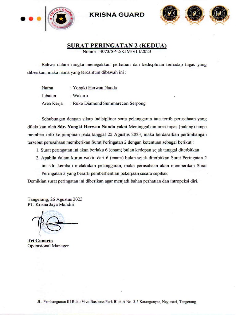Contoh surat peringatan | PDF